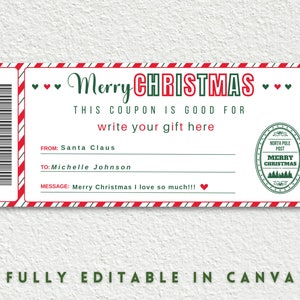 Editable Christmas Coupon Template, Printable Christmas Ticket, Ideal ...