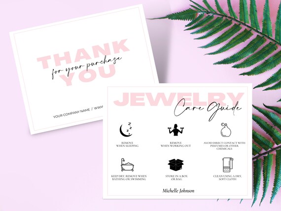 Jewelry Care Card Template With Instruction Icons Editable - Etsy