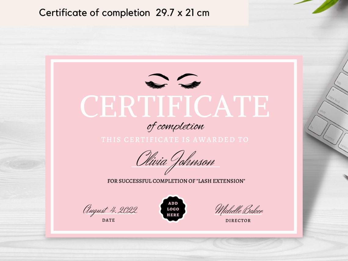 Lash Certificate of Completion Template Editable Eyelash - Etsy