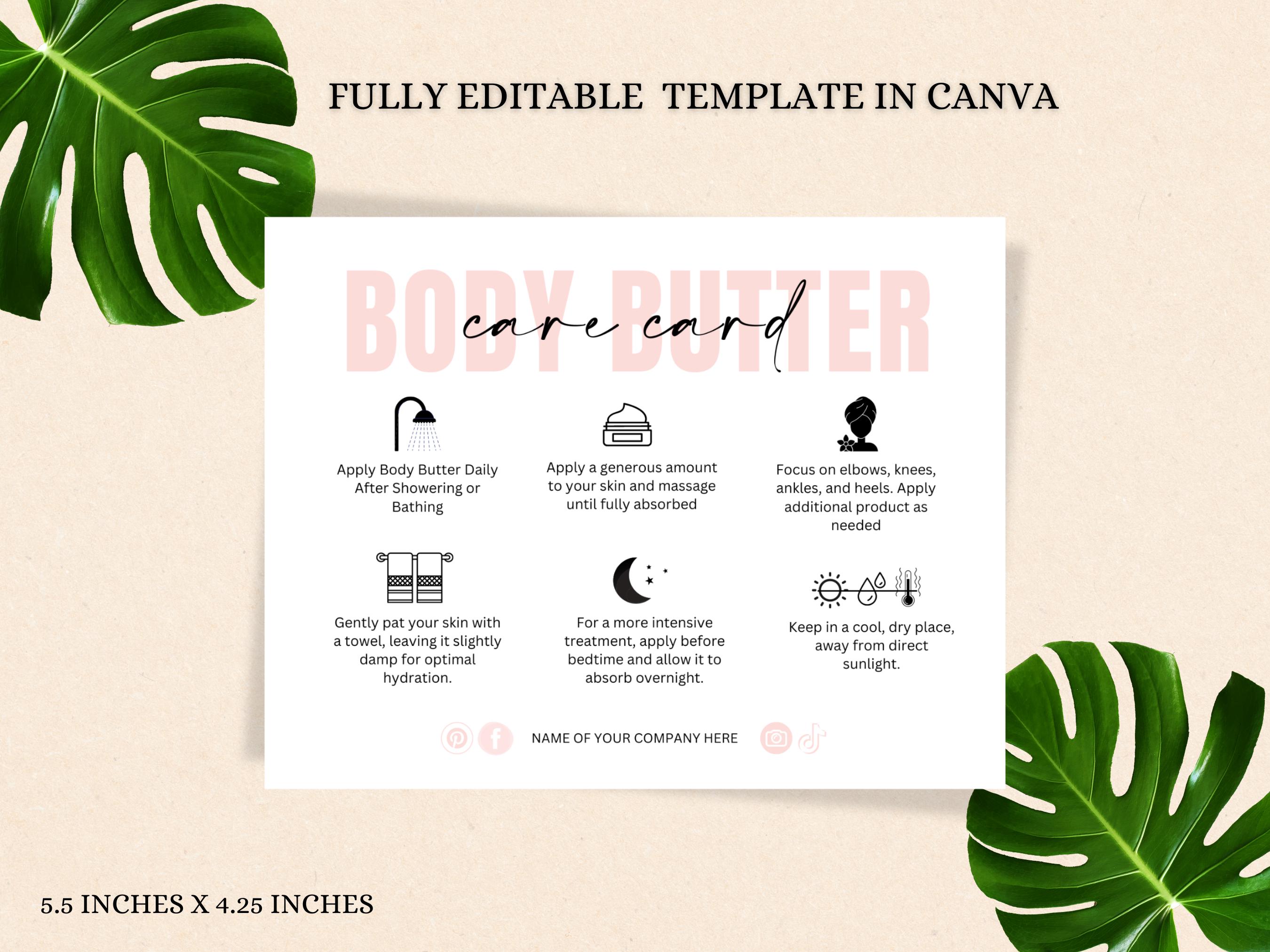 Editable Body Butter Care Card Template | Whipped Shea Butter ...
