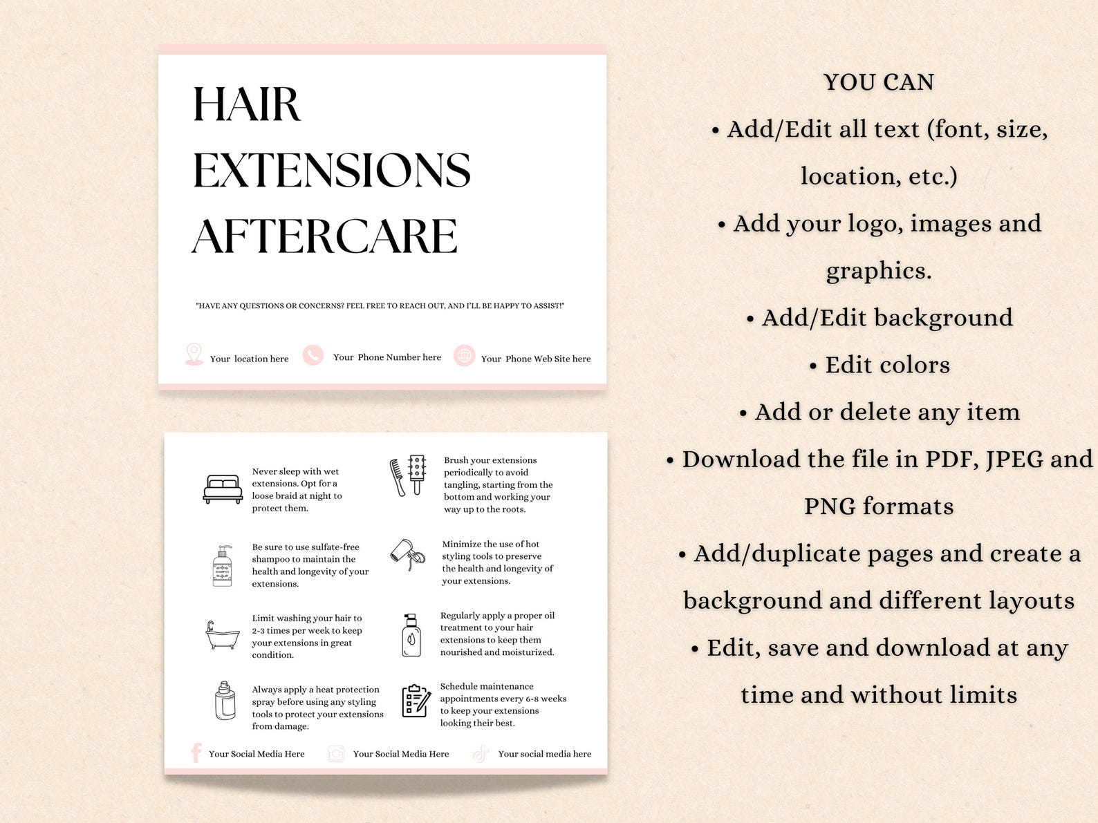 Editable Hair Extension Aftercare Template | Business Card Size Hair ...