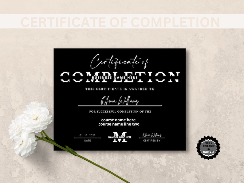 Editable Certificate of Completion, Training Certificate Template ...