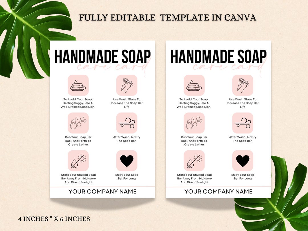 Editable Handmade Soap Care Card Template| Customizable Soap Care ...