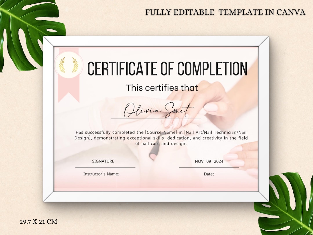 Nail Art Certificate of Completion Template | Editable Canva ...