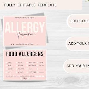Editable Food Allergens Card Template Customizable Printable Allergen ...