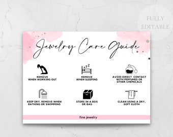 Black Gold Jewelry Care Card Template With Icons, Editable Care Card ...
