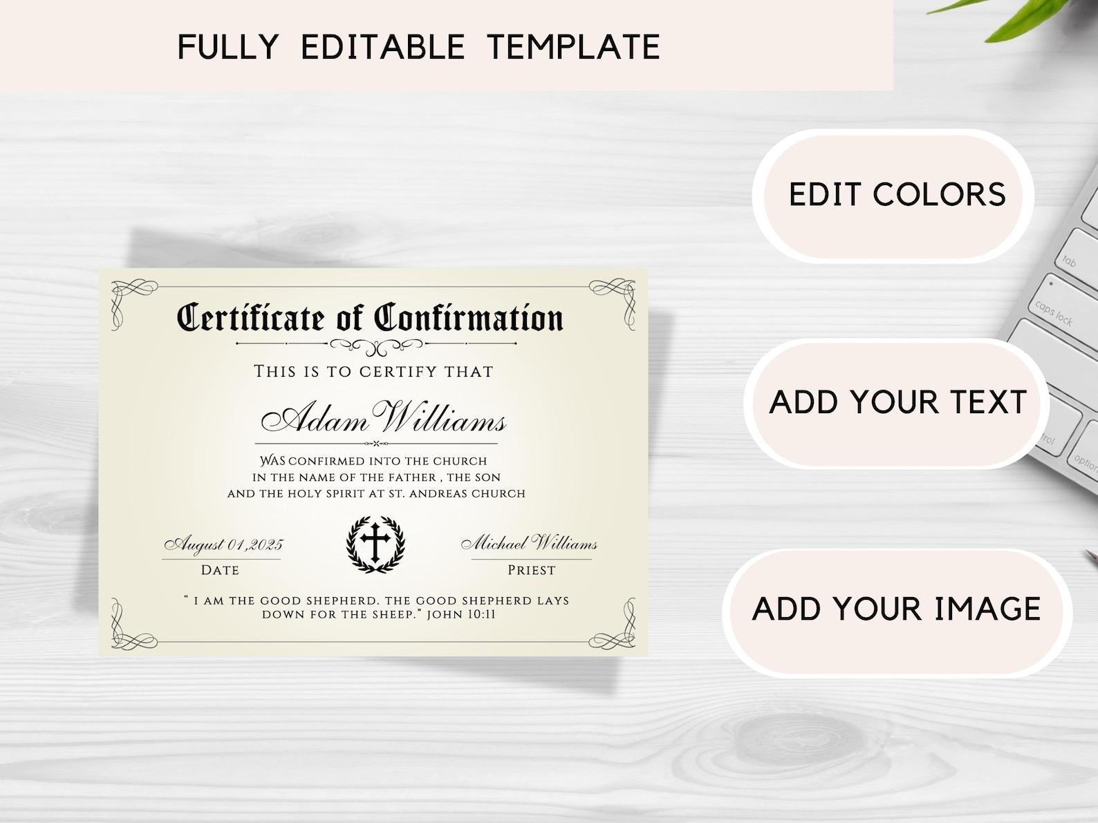 Editable Certificate of Confirmation Template | Printable Religious ...