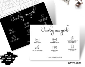 Black Gold Jewelry Care Card Template With Icons, Editable Care Card ...