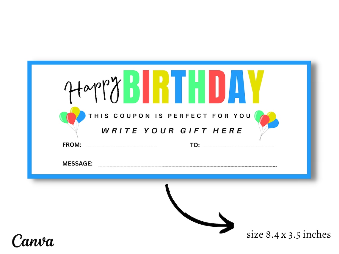 Happy Birthday Gift Certificate Template - Printable Unisex Birthday ...
