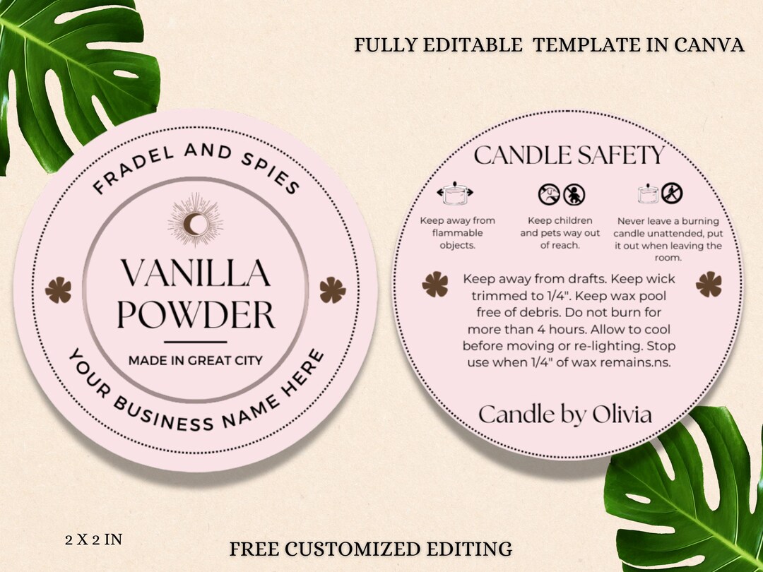 Editable Candle Warning Label Template, Candle Instruction Sticker ...