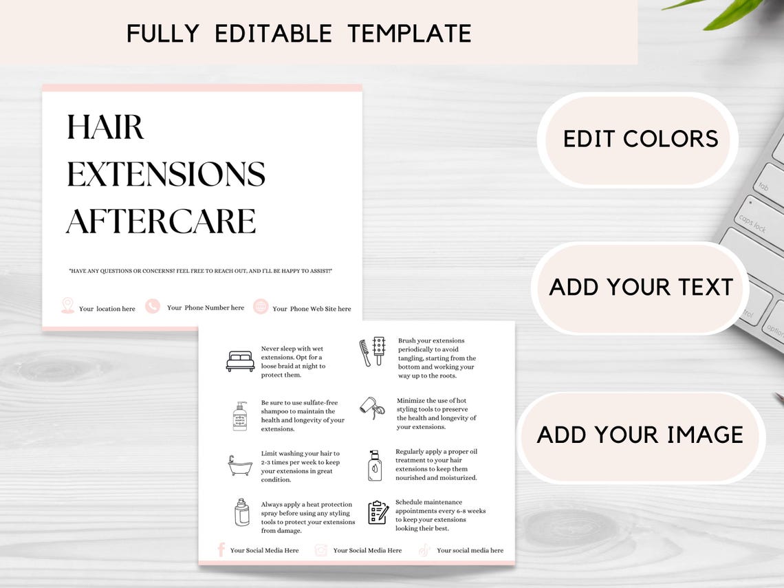 Editable Hair Extension Aftercare Template | Business Card Size Hair ...