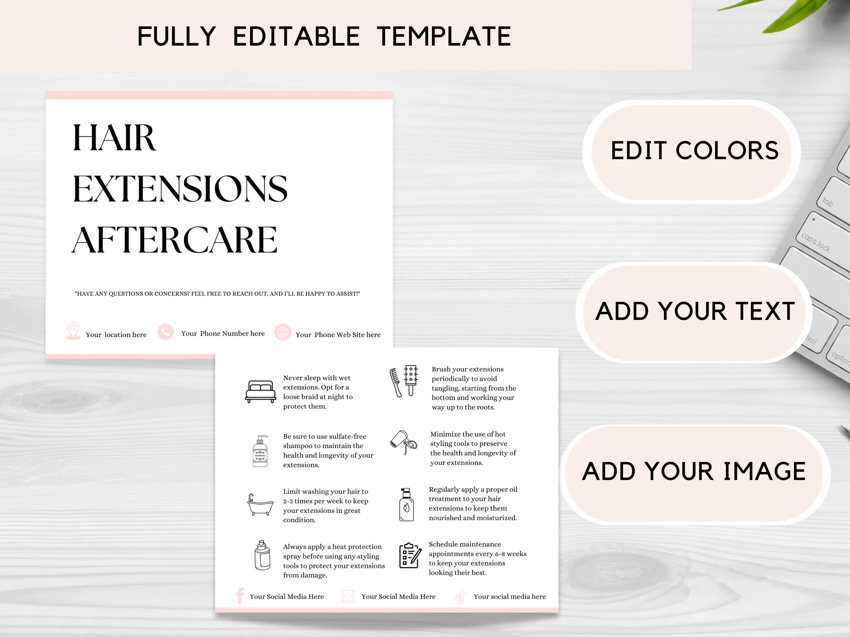 Editable Hair Extension Aftercare Template | Business Card Size Hair ...