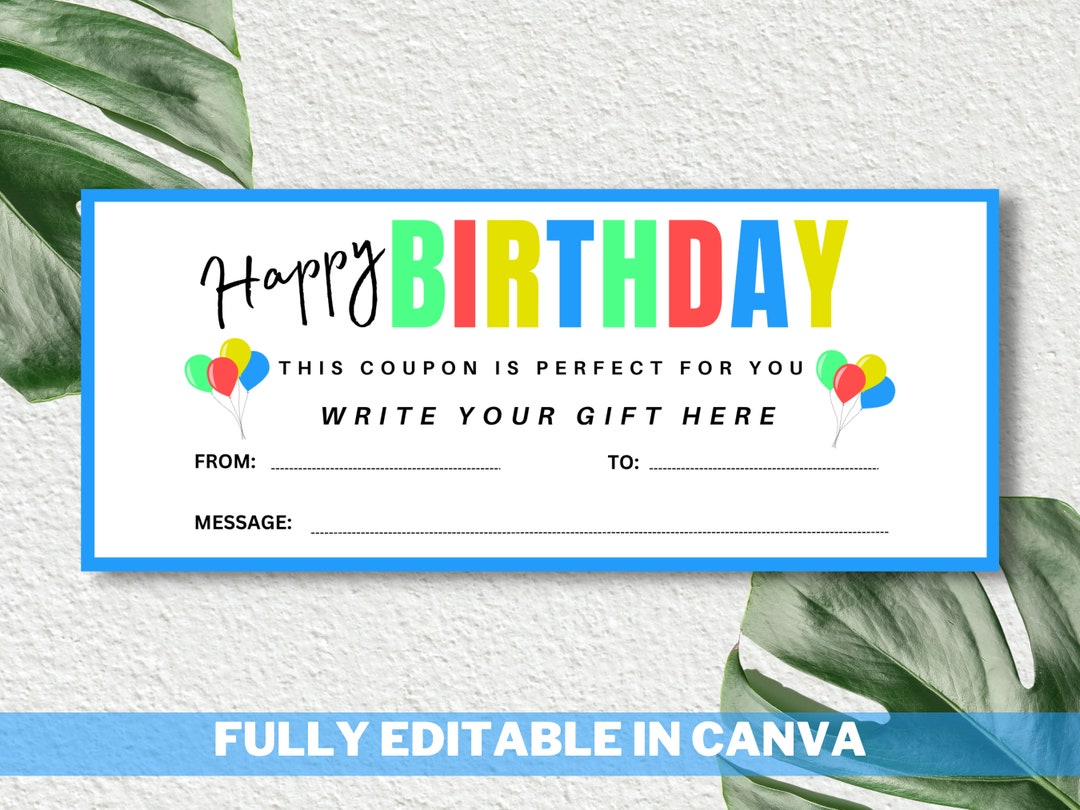 Happy Birthday Gift Certificate Template - Printable Unisex Birthday ...