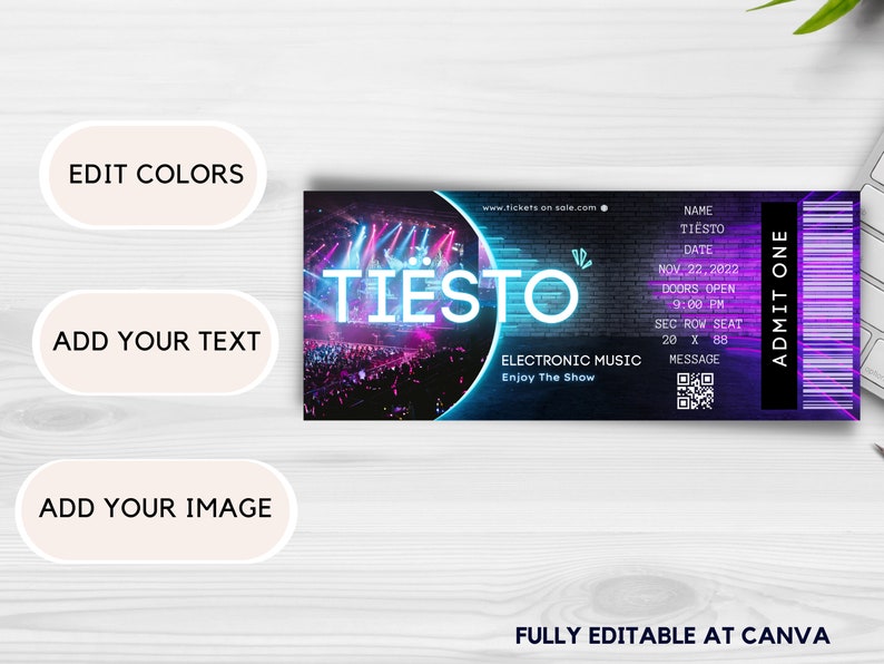 Editable Concert Ticket Template Printable Music Event - Etsy