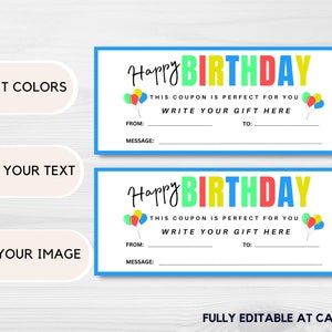 Happy Birthday Gift Certificate Template - Printable Unisex Birthday ...