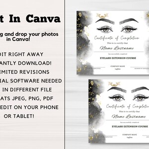 Lash Certificate of Completion Template - Editable Eyelash Printable ...