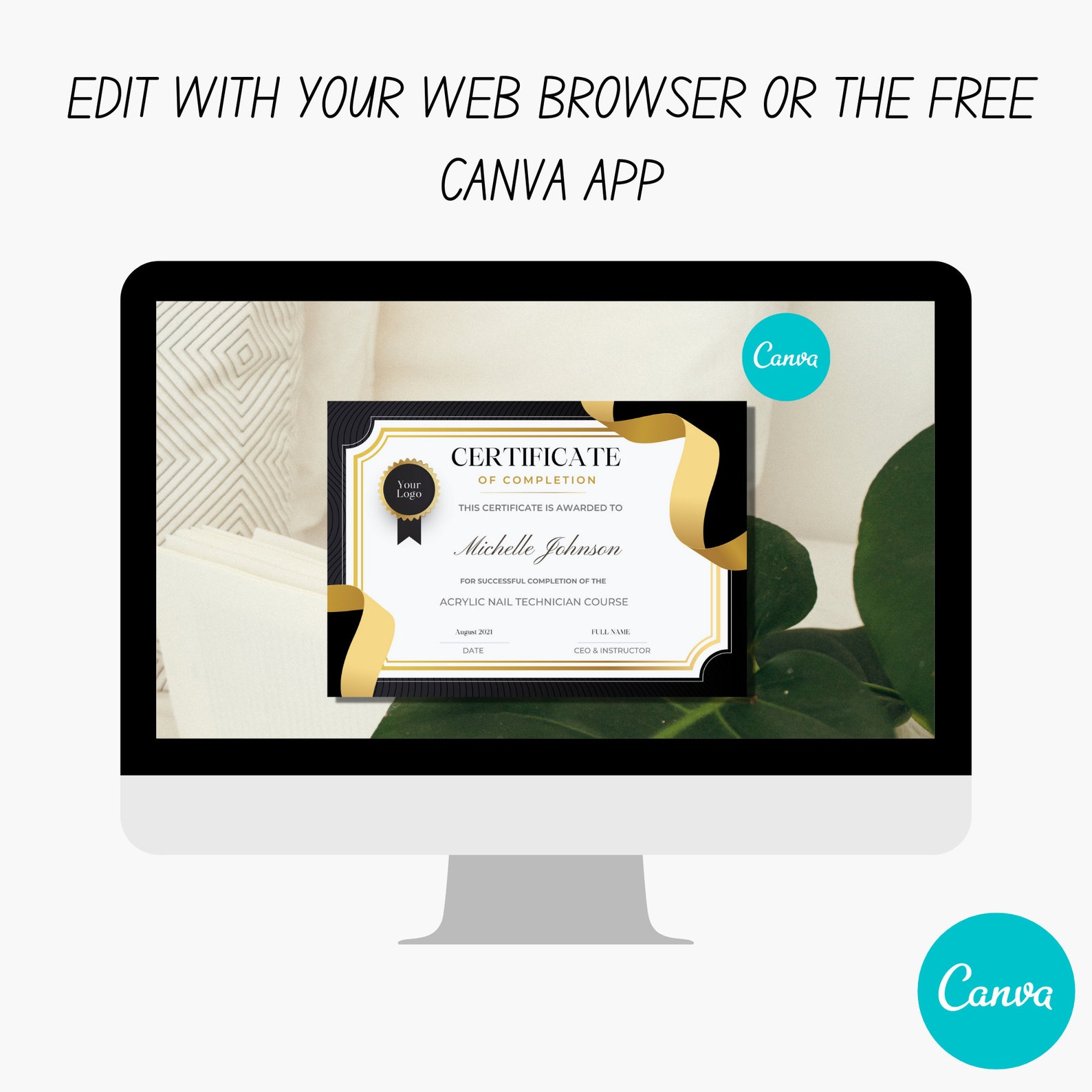Certificate of Completion Template Instant Digital Download - Etsy