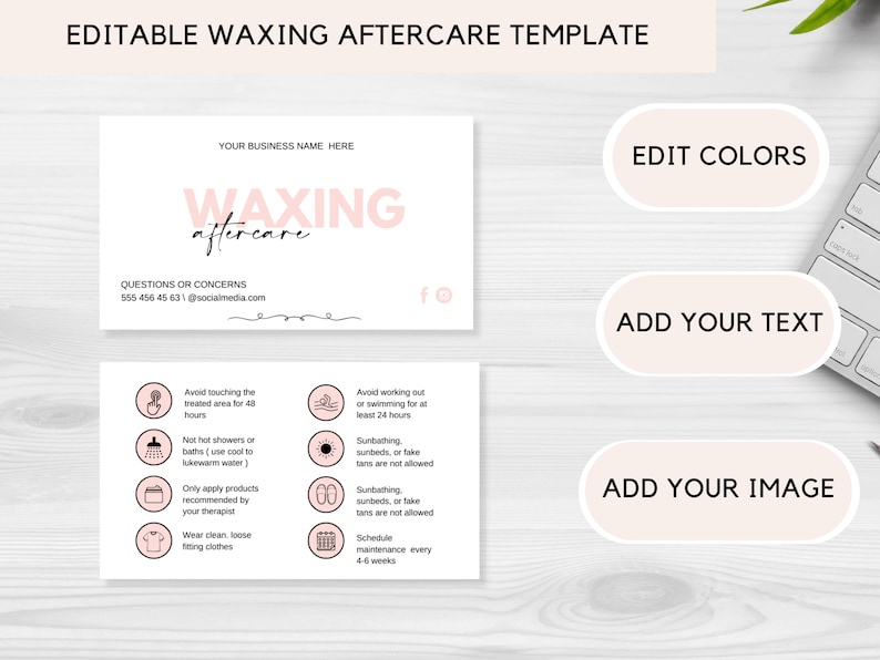 Waxing Aftercare Template, Editable Aftercare Card, Printable Hair ...