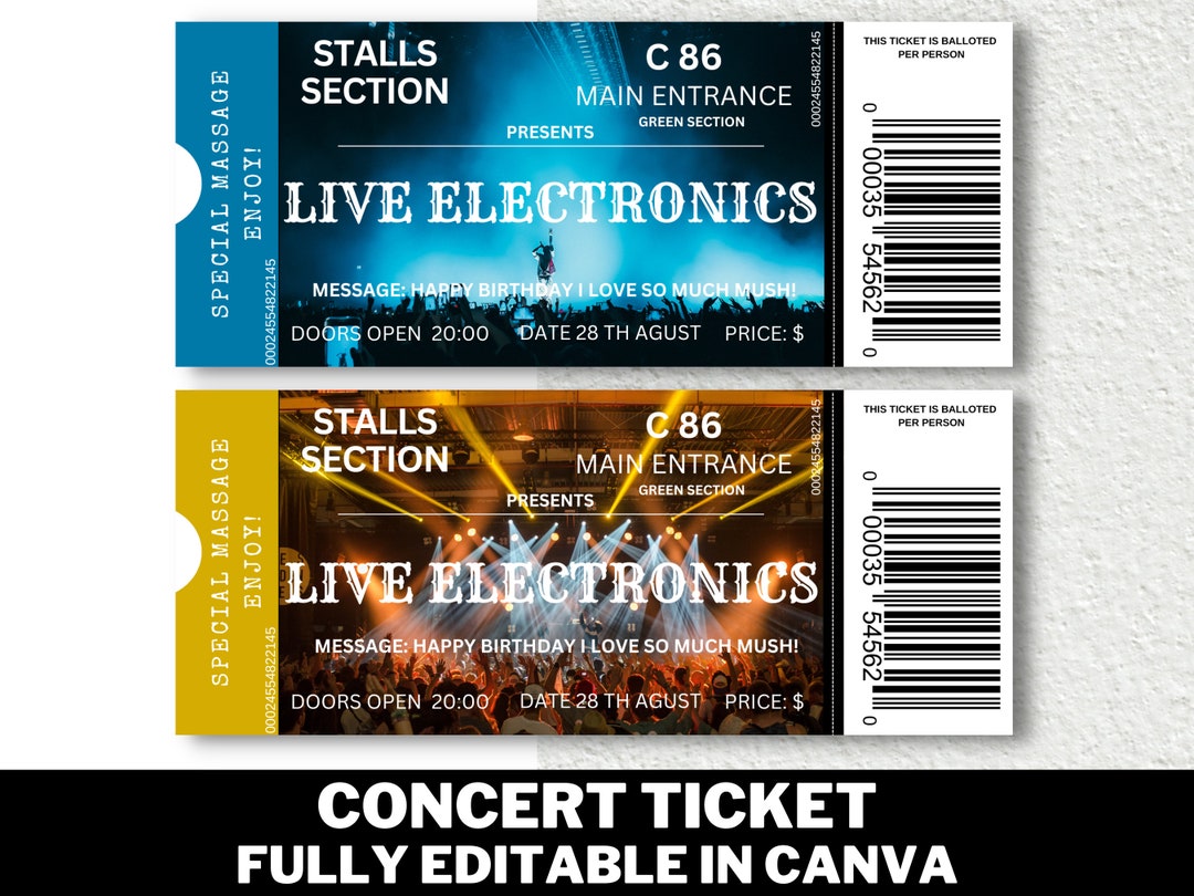 Editable Concert Ticket Template, Printable Music Event Ticket, Custom ...