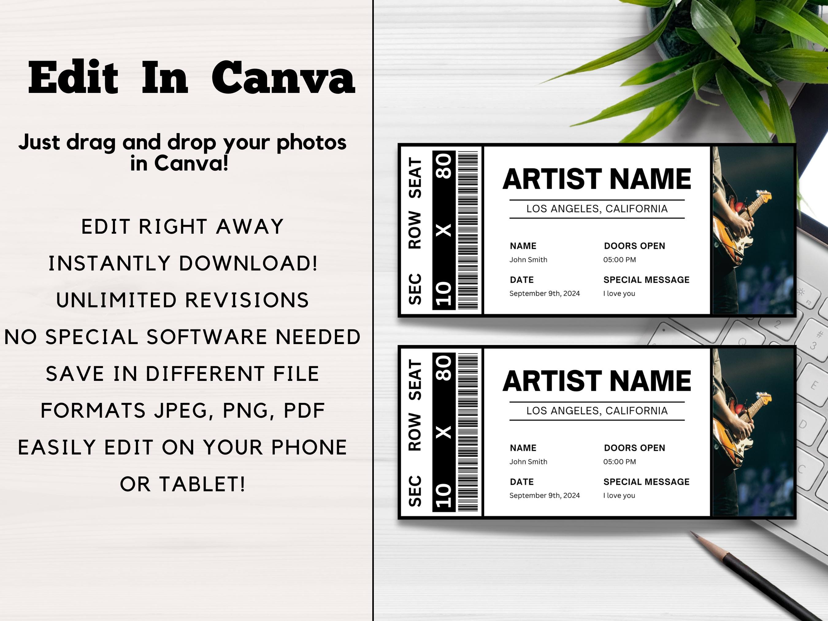 Editable Concert Ticket Template | Custom Printable Event and Party ...