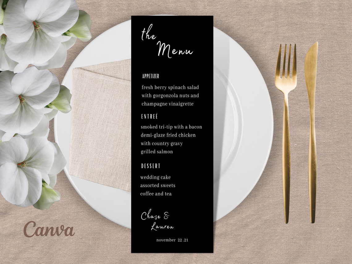 Minimalist Wedding Menu Template Modern Calligraphy - Etsy