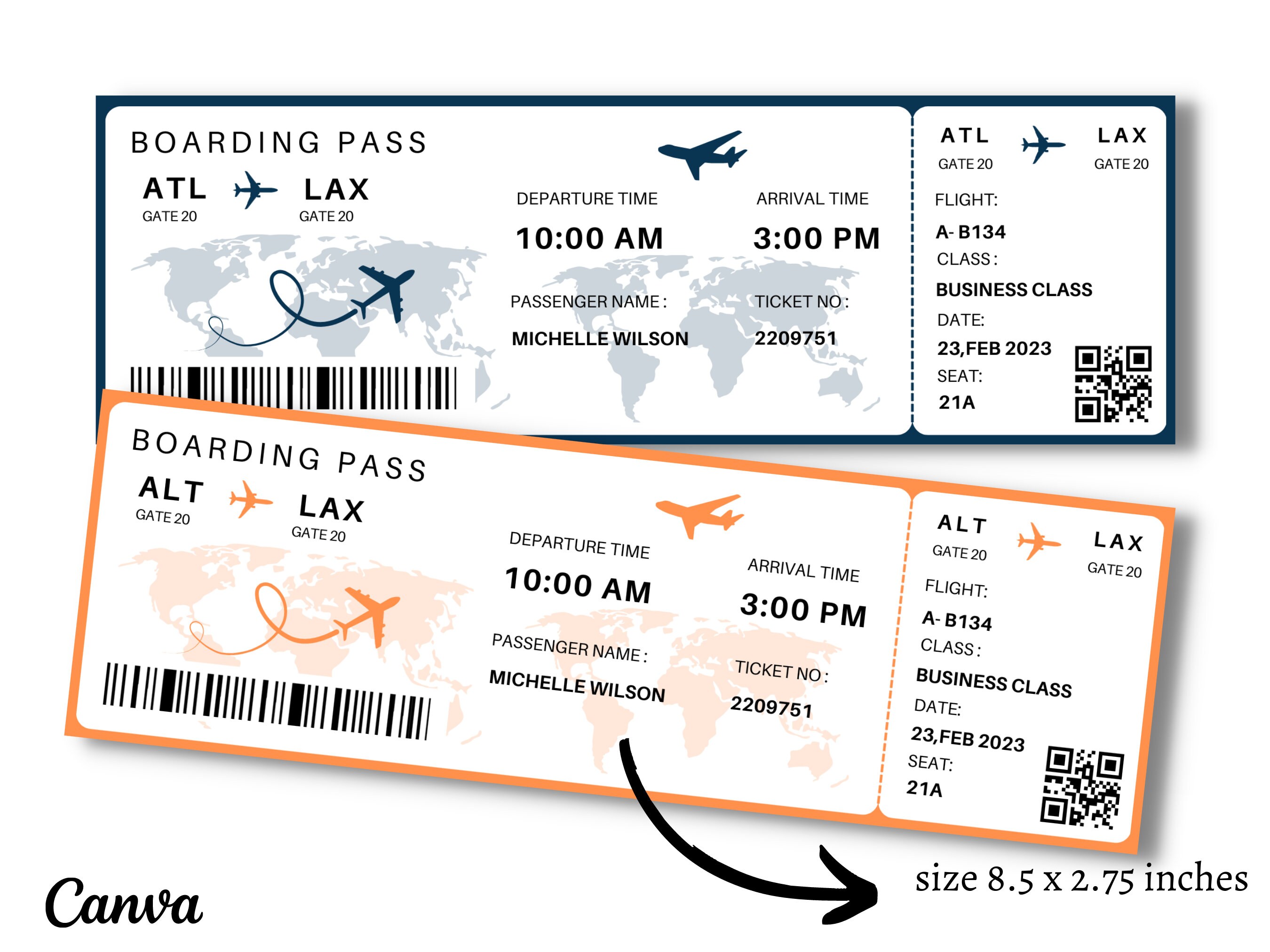 Editable Boarding Pass Template, Printable Airline Ticket, Canva ...