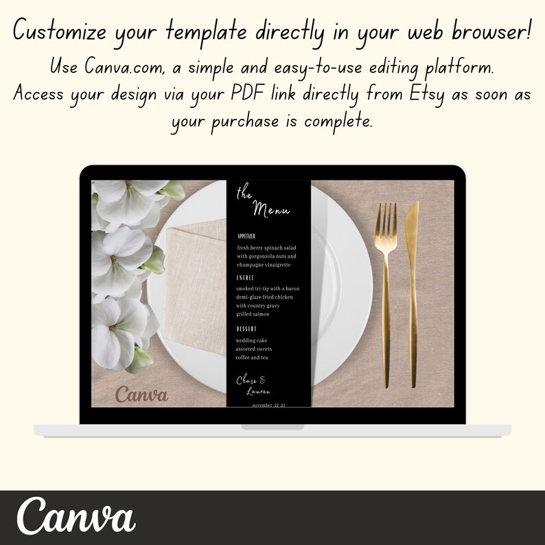 Minimalist Wedding Menu Template Modern Calligraphy - Etsy