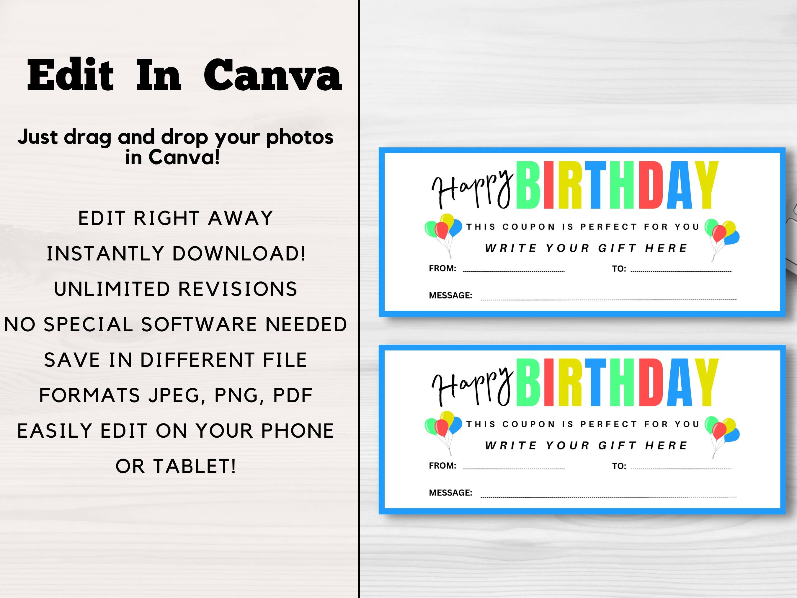 Happy Birthday Gift Certificate Template Printable Unisex - Etsy