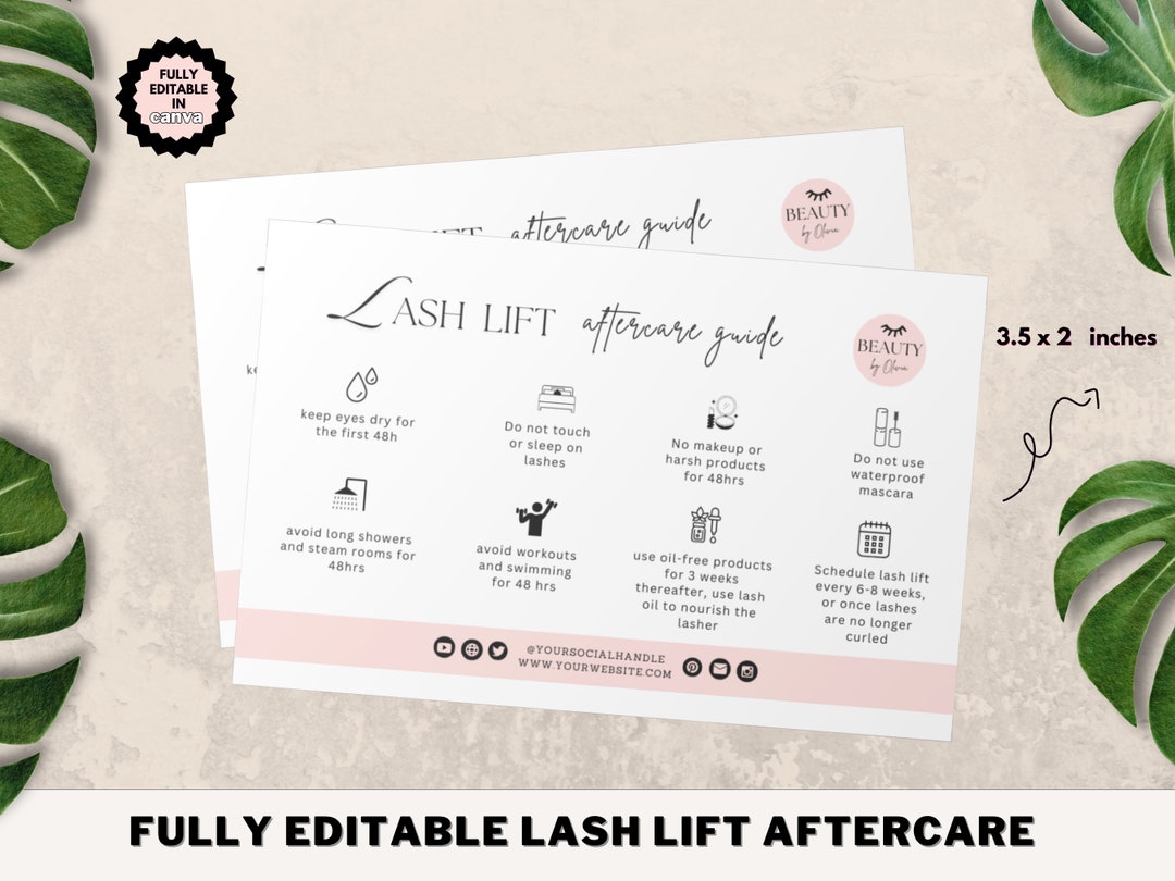Lash Lift Aftercare Card Canva Template, Editable Aftercare Lash Card ...