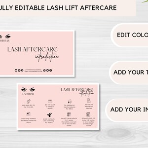 Lash Lift Aftercare Card Canva Template, Editable Aftercare Lash Card