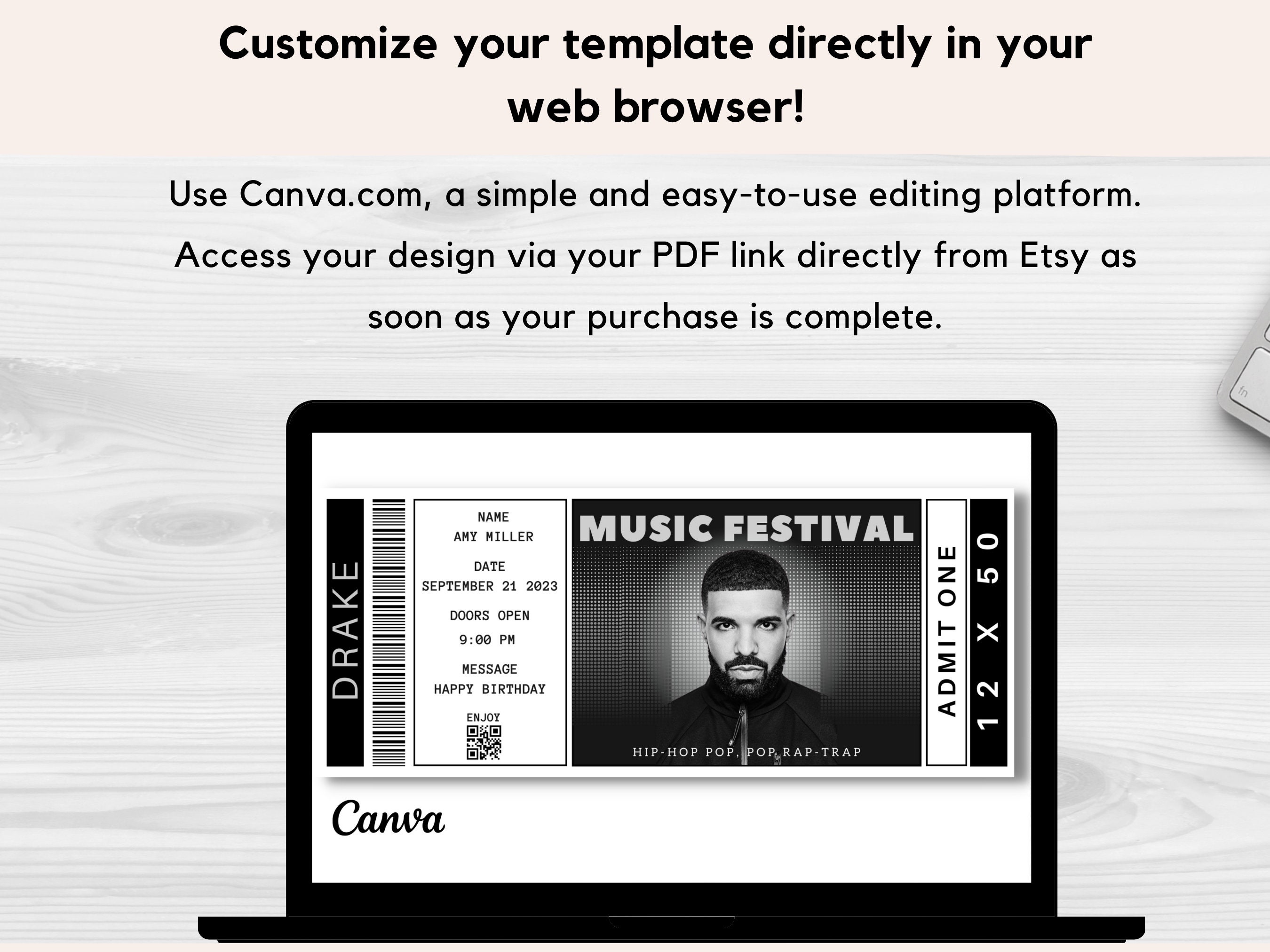 Editable Concert Ticket Template Printable Music Event - Etsy