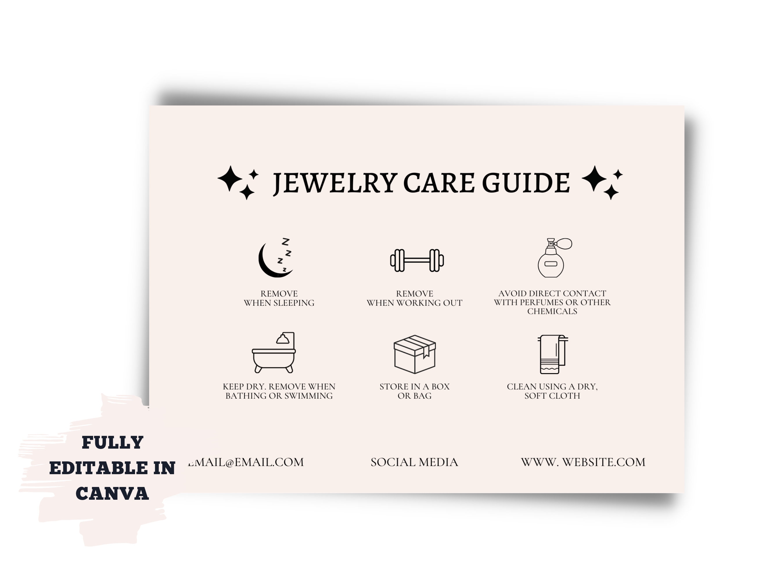 Jewelry Care Card Template With Instruction Icons - Editable Care Card ...