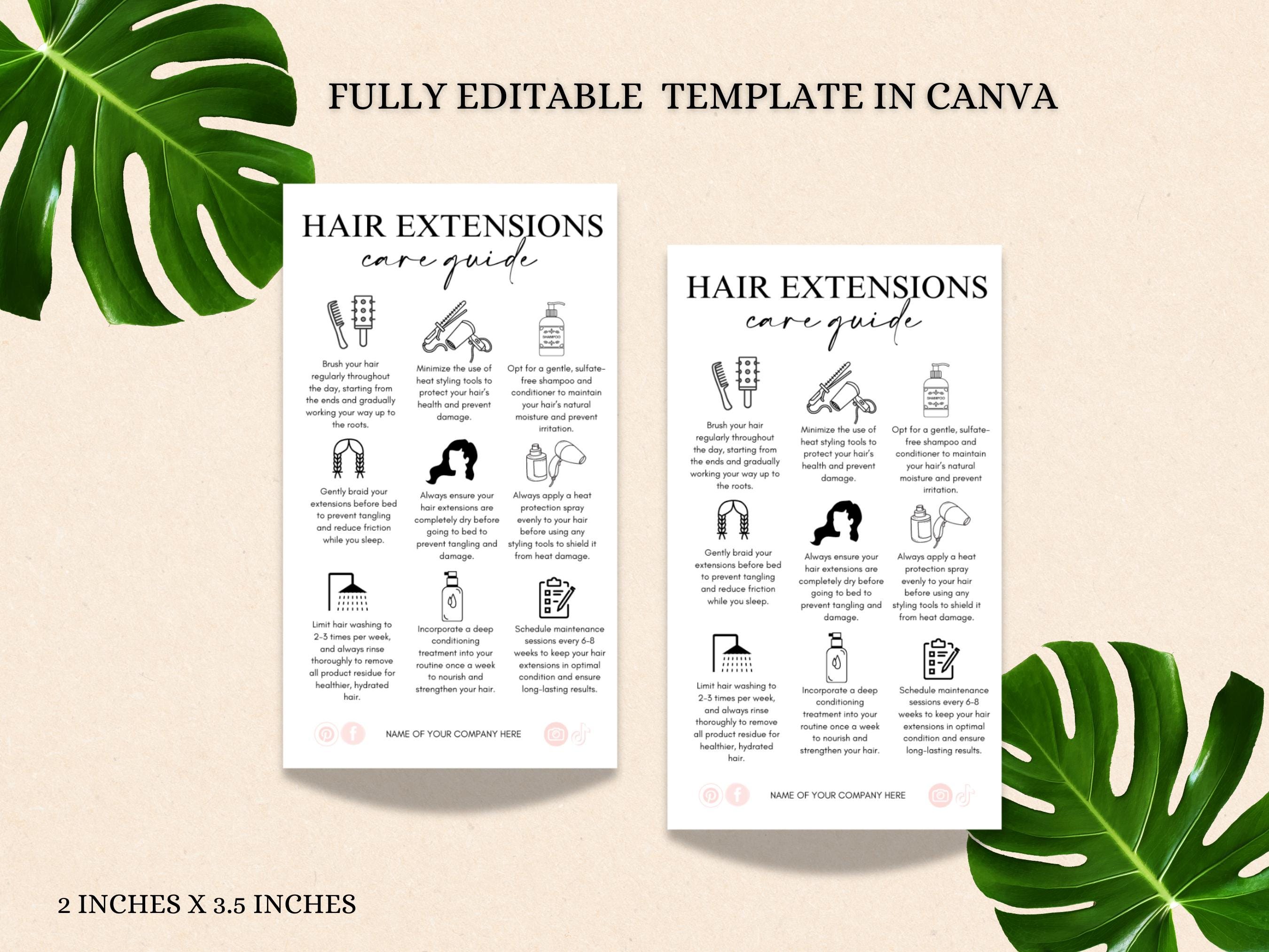 Editable Hair Extension Aftercare Template | Business Card Size Hair ...