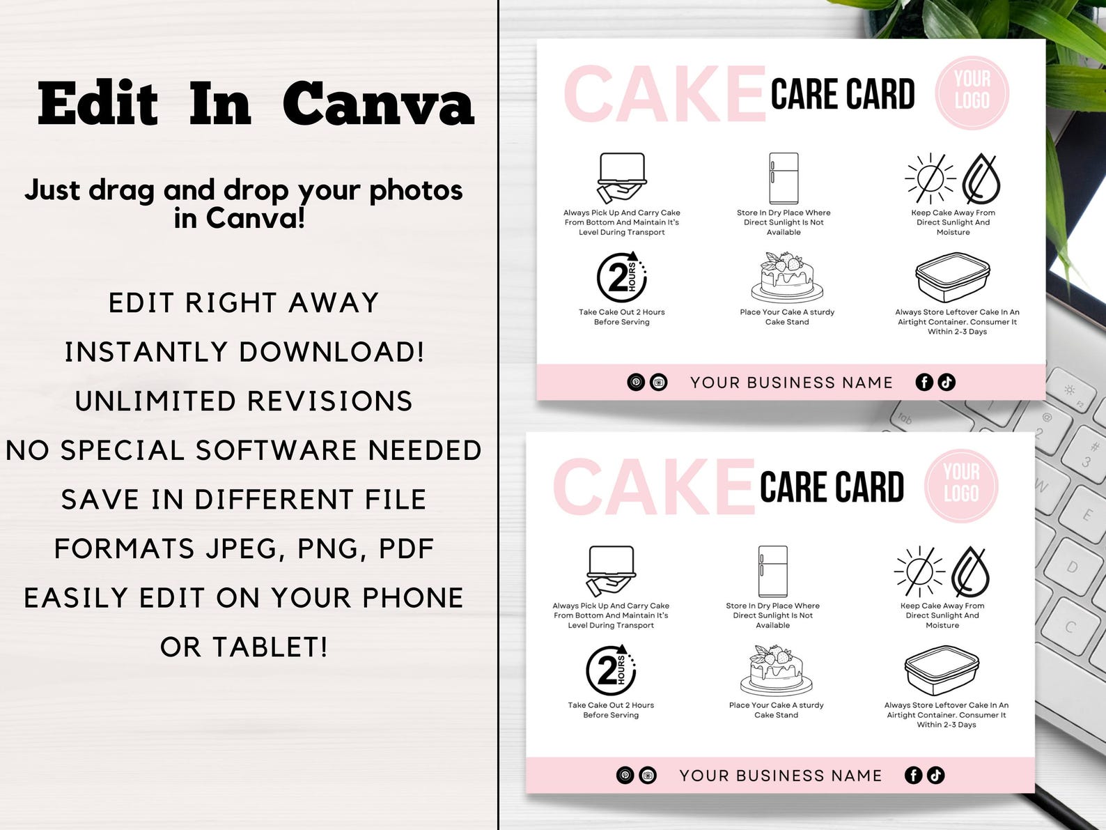 Editable Cake Care Card Template | Customizable Instructions for Cake ...