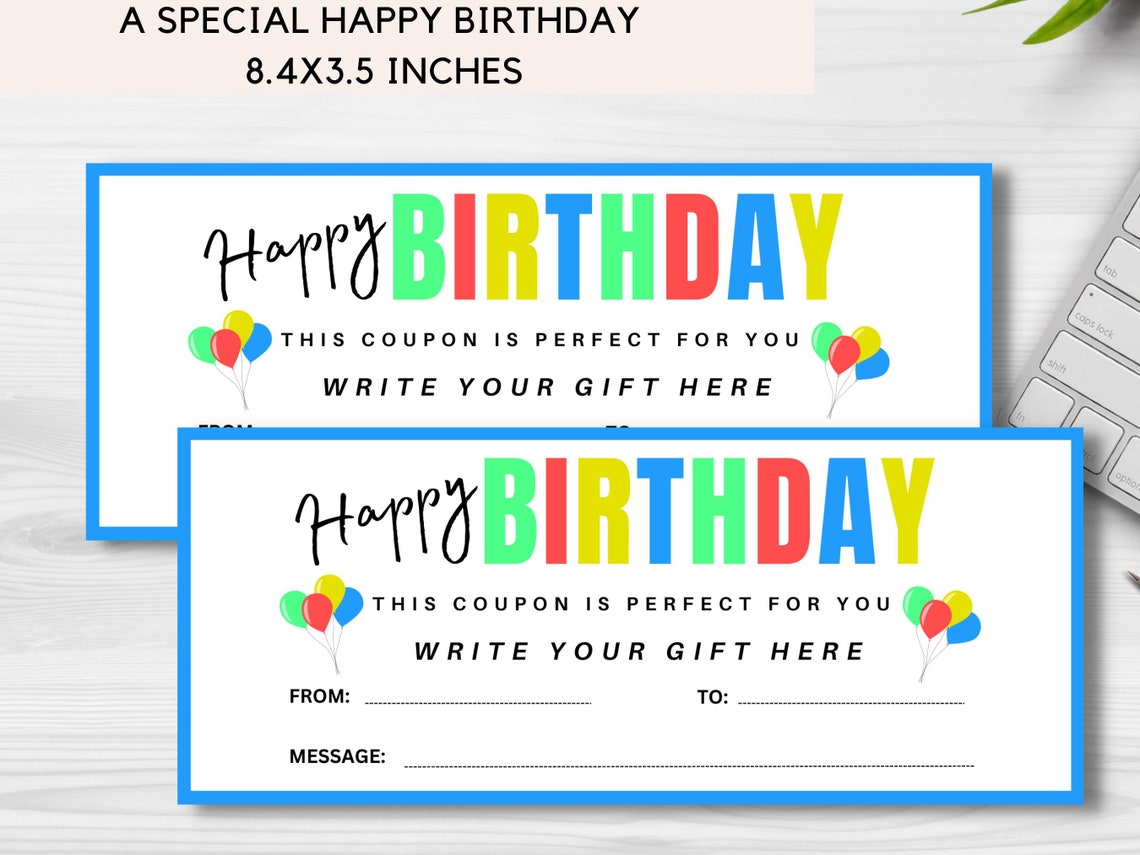 Happy Birthday Gift Certificate Template - Printable Unisex Birthday ...
