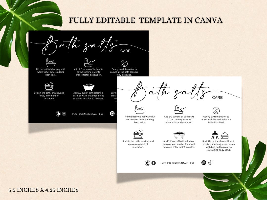 Bath Salts Care Card Template | Editable Epsom Salts Care Guide ...