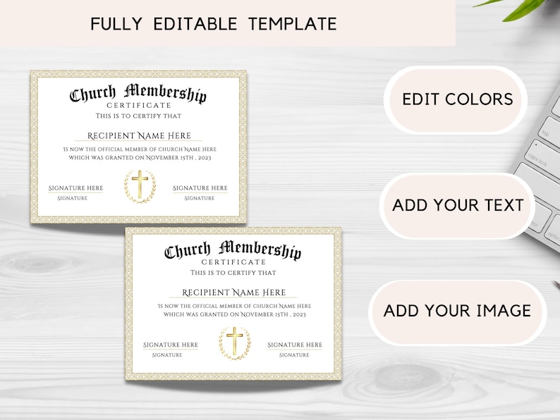 Editable Church Membership Certificate Template |printable Religious ...