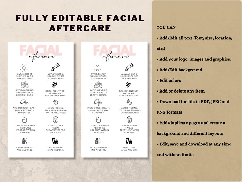 Editable Facial Aftercare Introductions Card Template, Facial Post Care ...