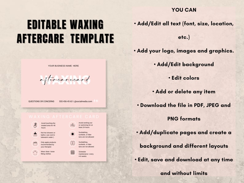 Waxing Aftercare Template, Editable Aftercare Card, Printable Hair ...