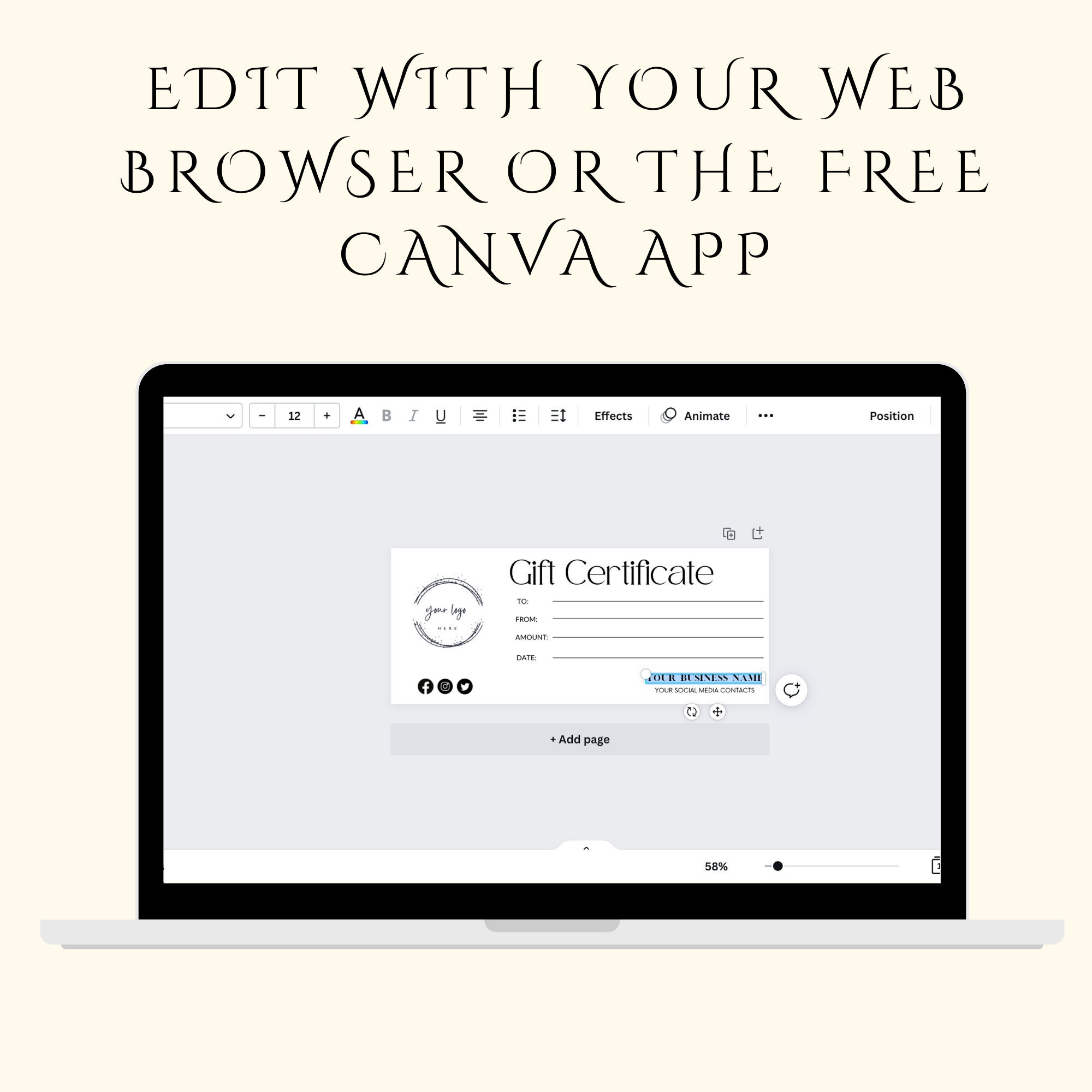 Gift Certificate Template Instant Digital Download - Etsy