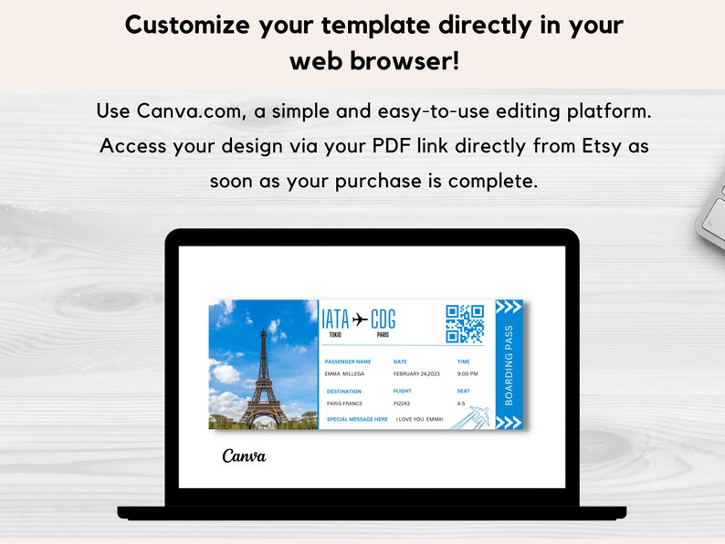 Editable Boarding Pass Template Printable Airline Ticket - Etsy