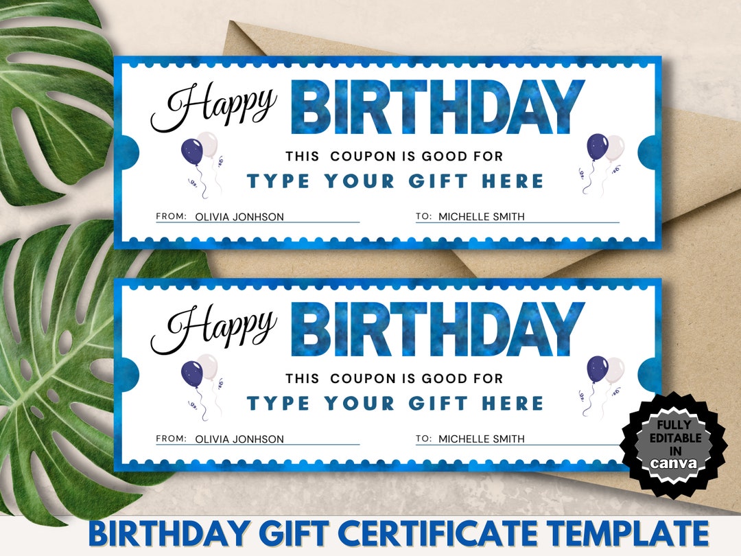 Happy Birthday Gift Certificate Template, Custom Birthday Gift Coupon ...