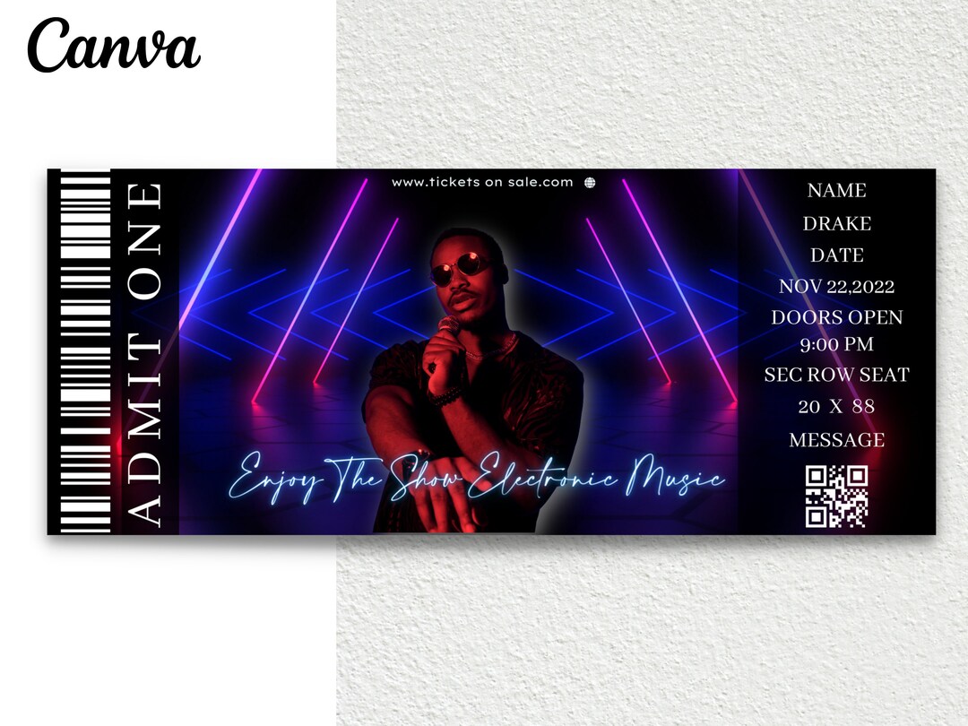 Editable Concert Ticket Template, Printable Music Event Ticket, Custom ...