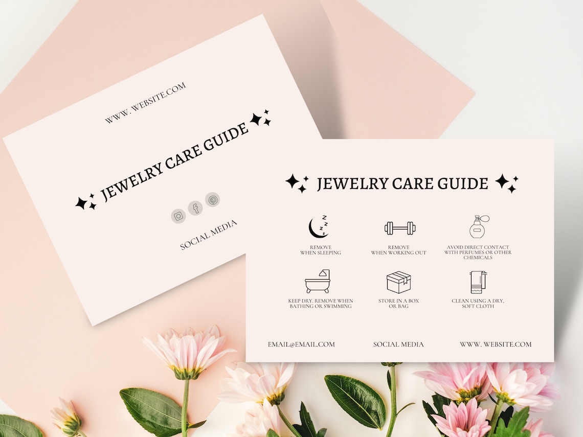 Jewelry Care Card Template With Instruction Icons Editable - Etsy