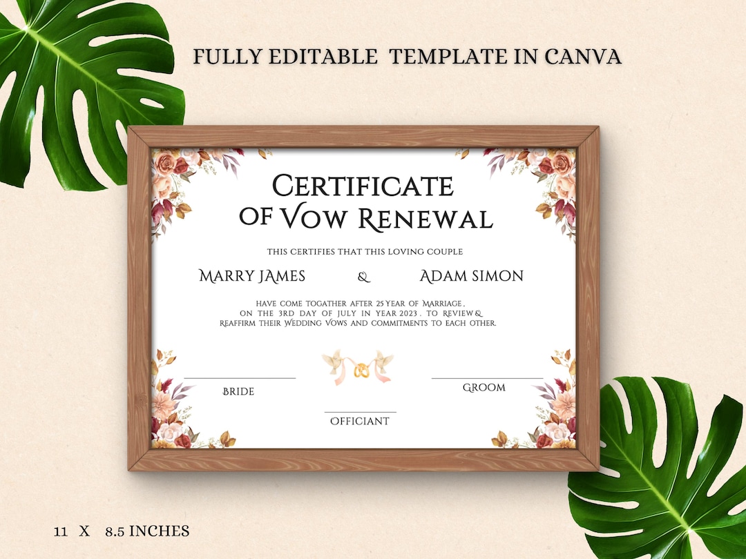 Editable Vow Renewal Certificate Template | Printable Wedding Vows ...