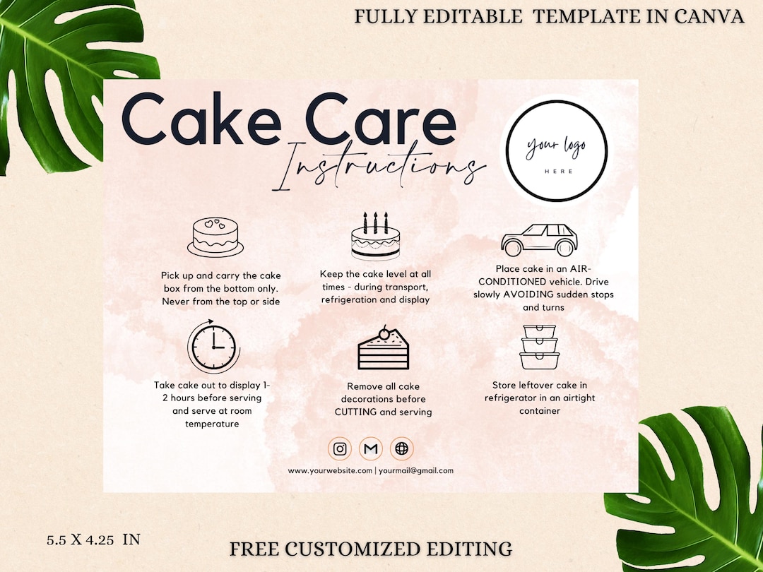 Editable Cake Care Card Template | Wedding Cake Care Instructions ...
