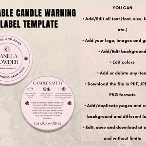 Editable Candle Warning Label Template, Candle Instruction Sticker ...