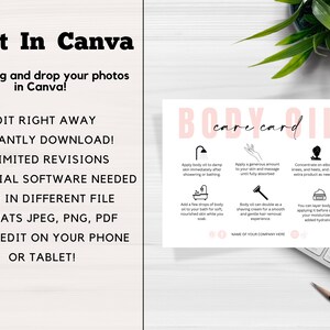 Editable Body Oil Care Card Template | Dry Oil Application Guide ...