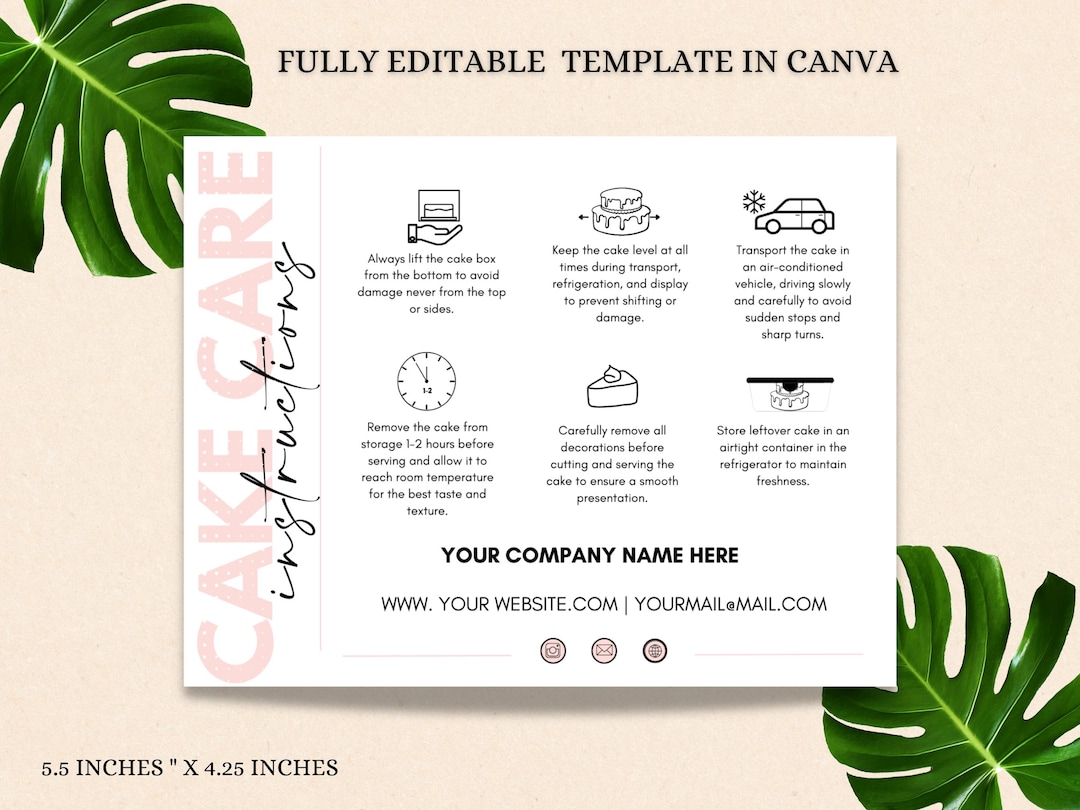 Editable Cake Care Instruction Template | Customizable Printable Guide ...
