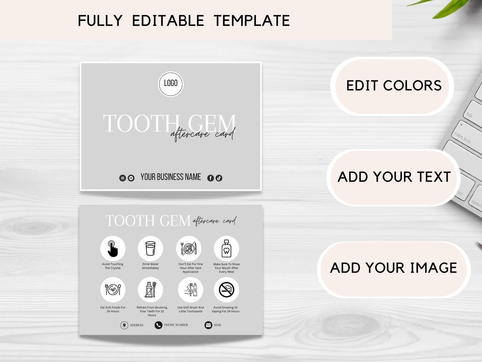 Editable Tooth Gem Aftercare Card Template| Customizable Post ...